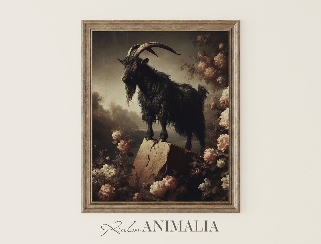 Moody Vintage Black Goat Print | Cottagecore Goat Printable Wall Art ...
