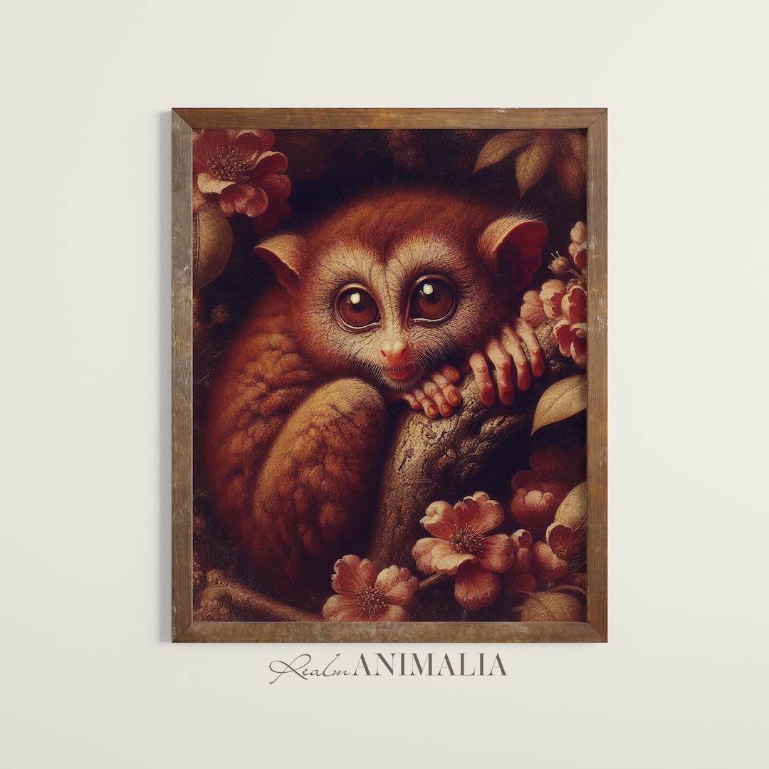 Vintage Tarsier Art Print, Monkey Painting, Nursery Decor (digital ...