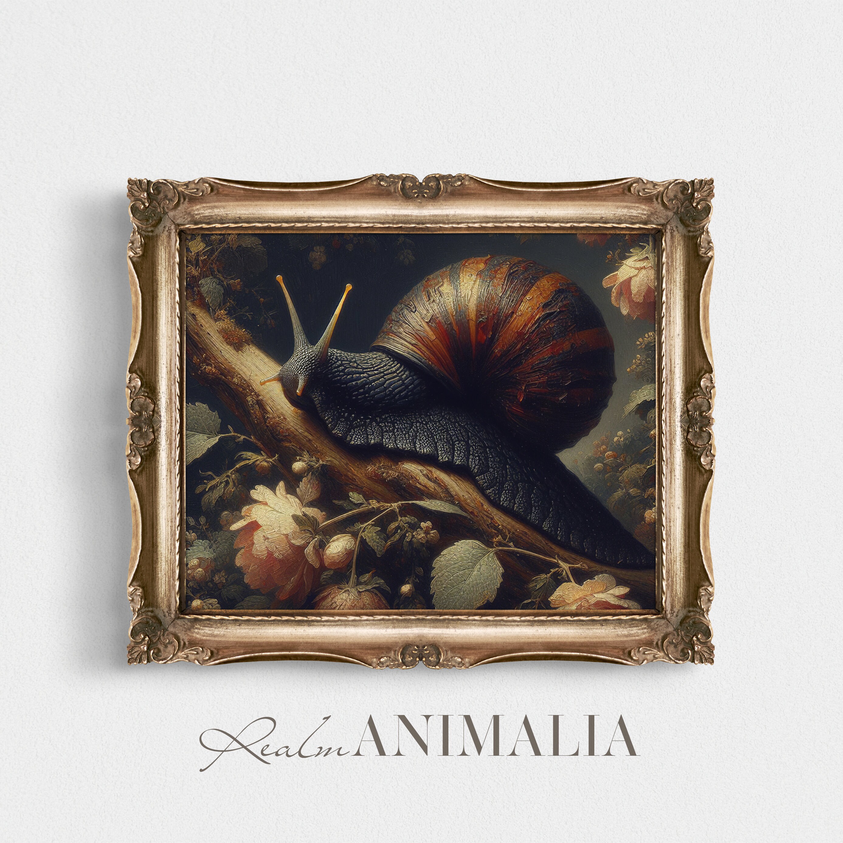 Vintage Snail Print Dark Moody Botanical Animal Cottagecore Printable ...