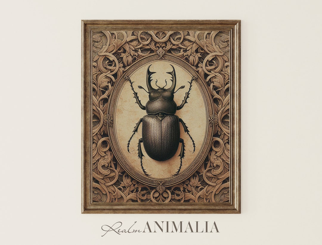 Beetle Art Print, Moody Victorian Insect Printable Wall Art, Dark ...