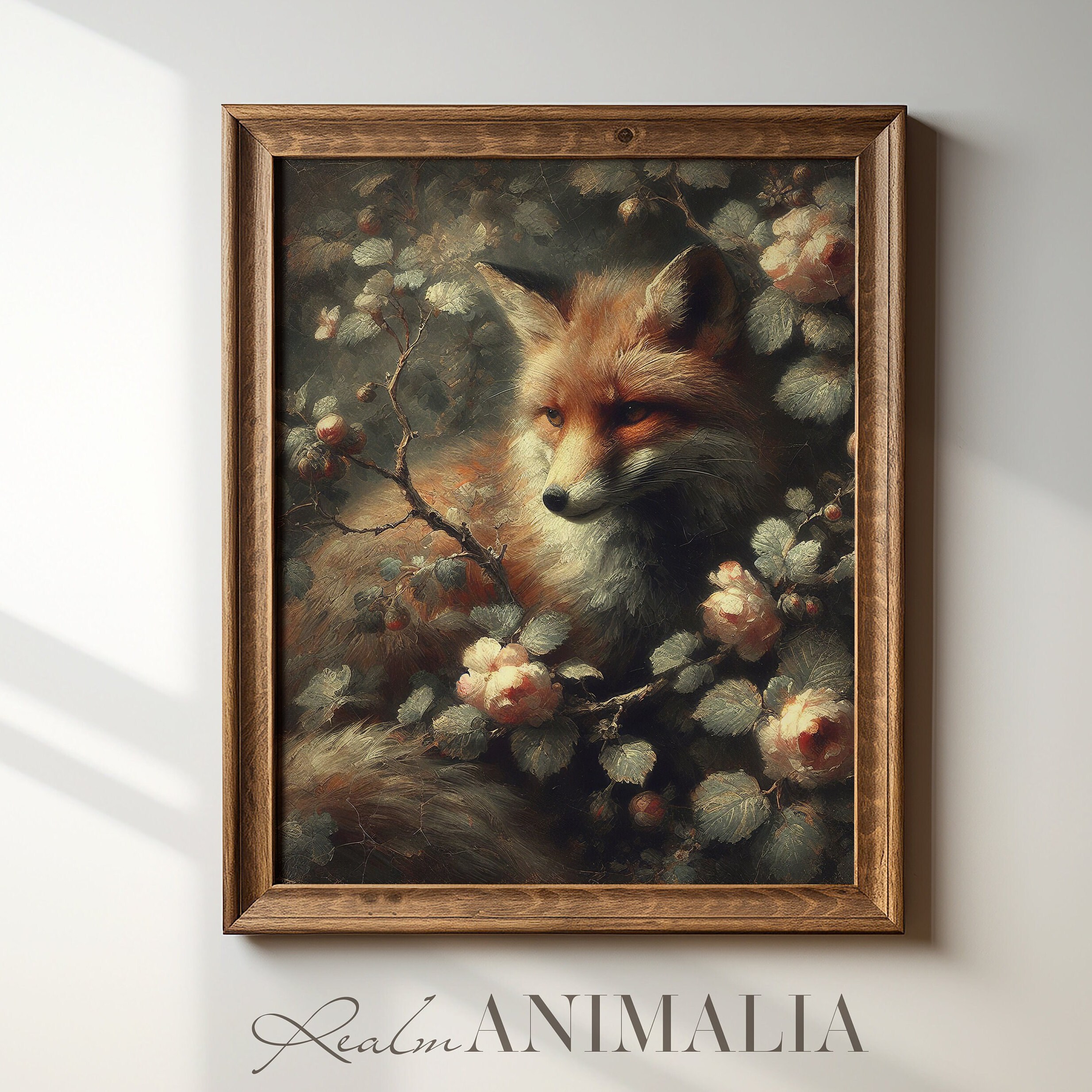 Fox Painting Vintage Art PRINTABLE Floral Botanical Fox Fine Art Print ...