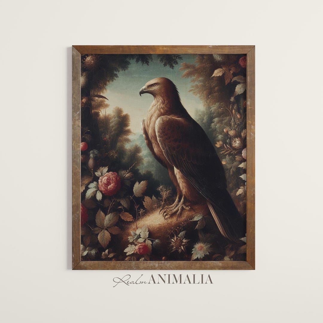 Antique Hawk Painting | PRINTABLE Hawk Bird Vintage Wall Art | Moody ...