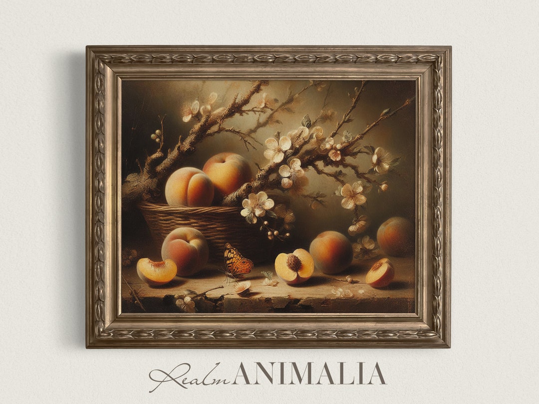 Fruit Floral and Butterfly Still Life Painting | Vintage Moody Still ...