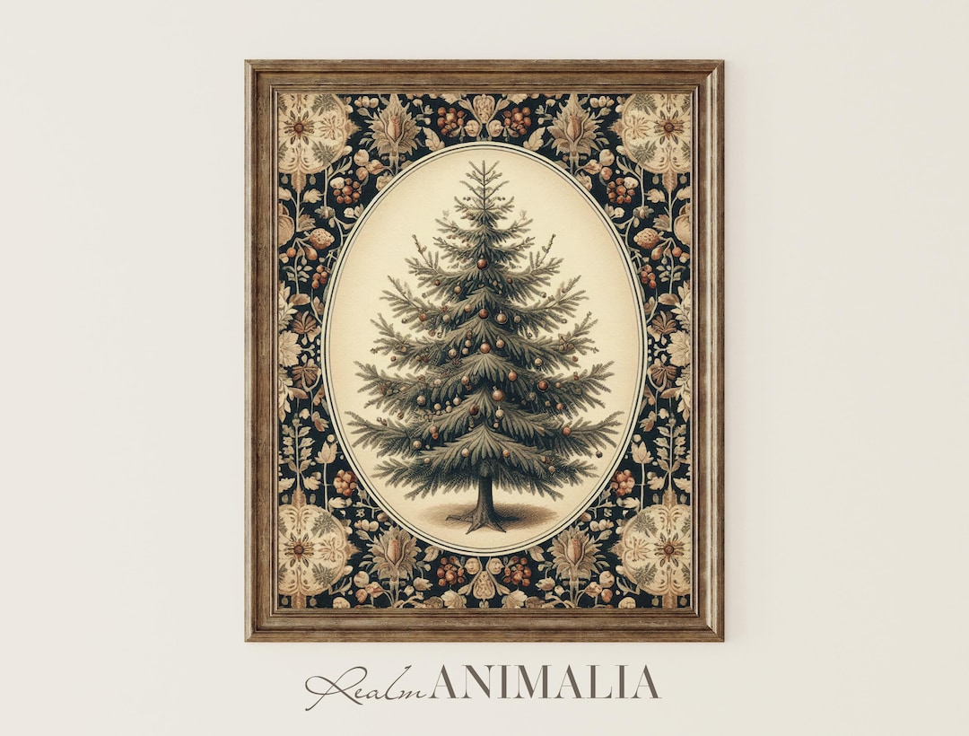 Vintage Christmas Tree Art Print: Botanical Cottage Decor (digital ...