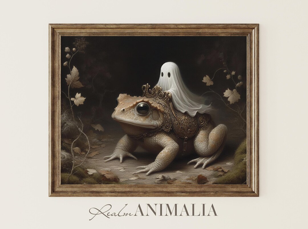 Little Ghost Riding on Toad Art Print, Printable Halloween Wall Art ...