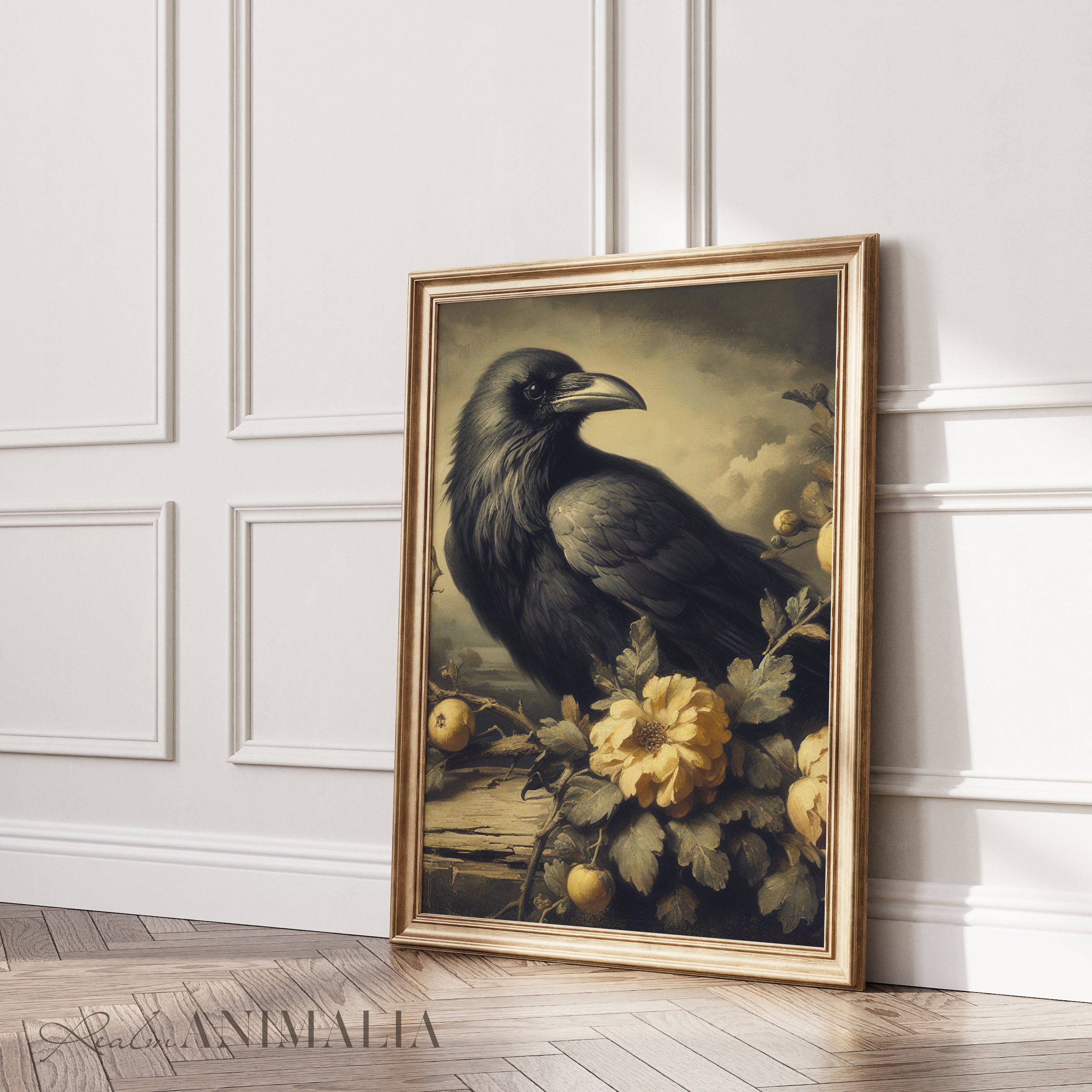 Vintage Raven Printable Painting Moody Neutral Antique Raven Bird and ...