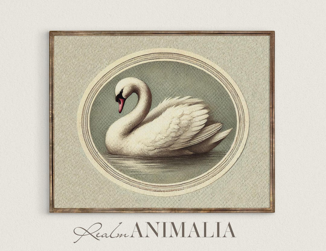 Vintage Swan Art Print, Soft Neutral Printable Wall Art, Nursery Room ...