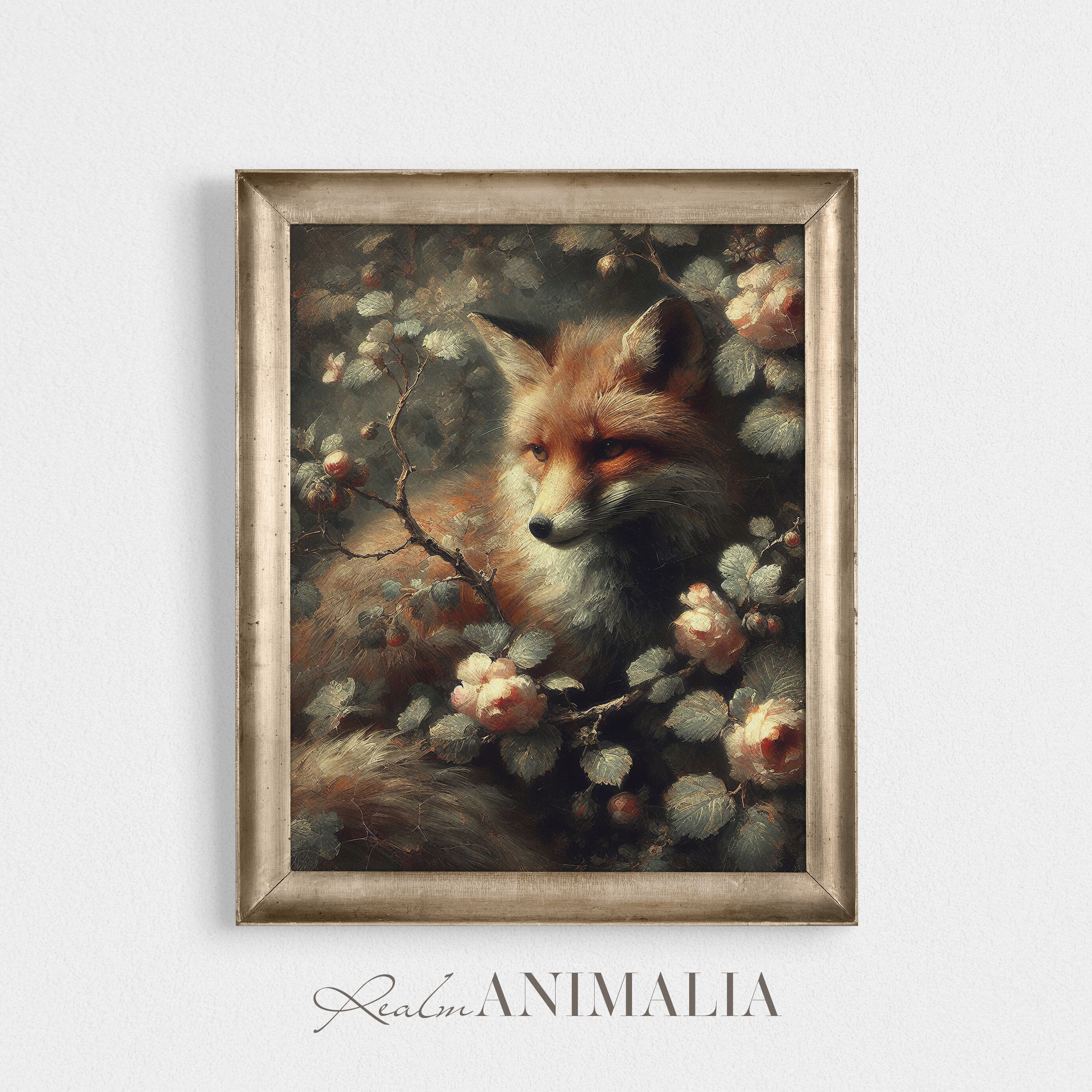 Fox Painting Vintage Art PRINTABLE Floral Botanical Fox Fine Art Print ...