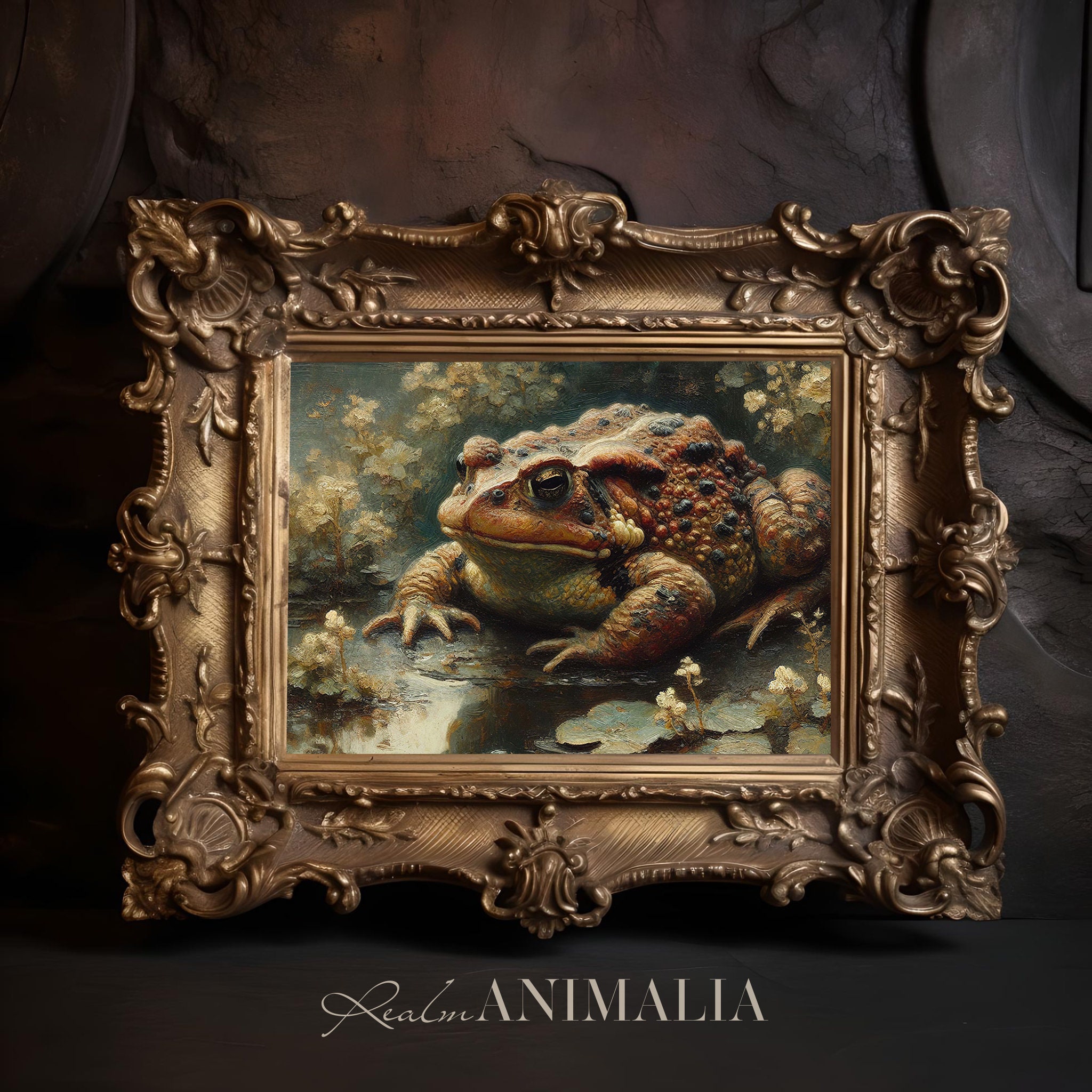 Vintage Toad Painting, Printable Toad in Rustic Nature Scenery Art ...