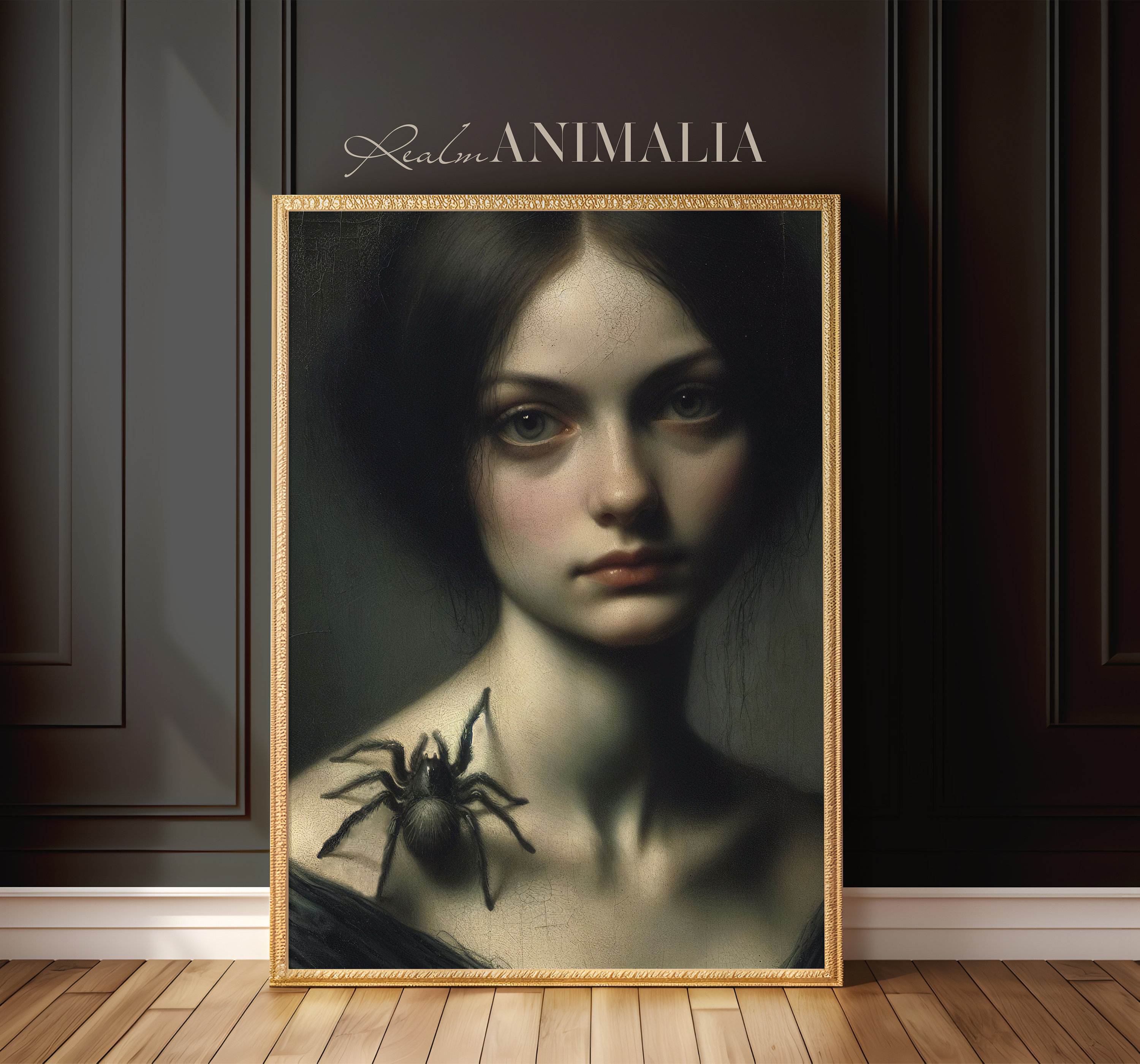 Woman With Spider Portrait, Dark Moody Vintage Female Printable Wall ...