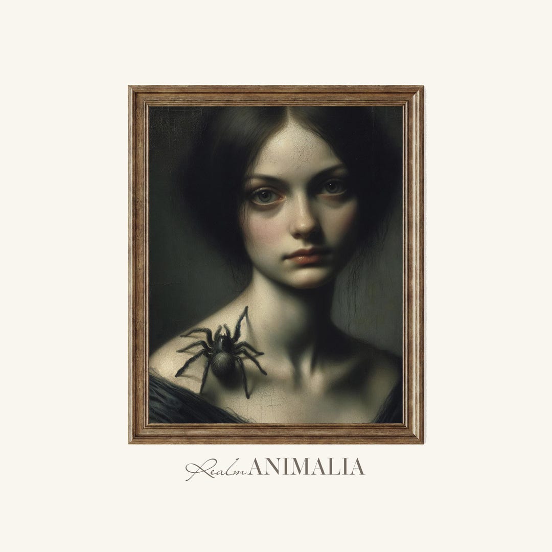 Gothic Portrait Print, Woman With Spider, Dark Academia Wall Art ...