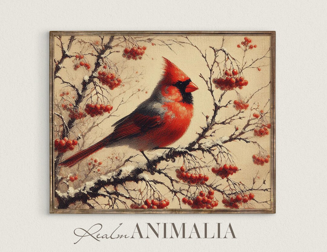 Winter Red Cardinal Art Print, Printable Winter Wall Art, Christmas ...