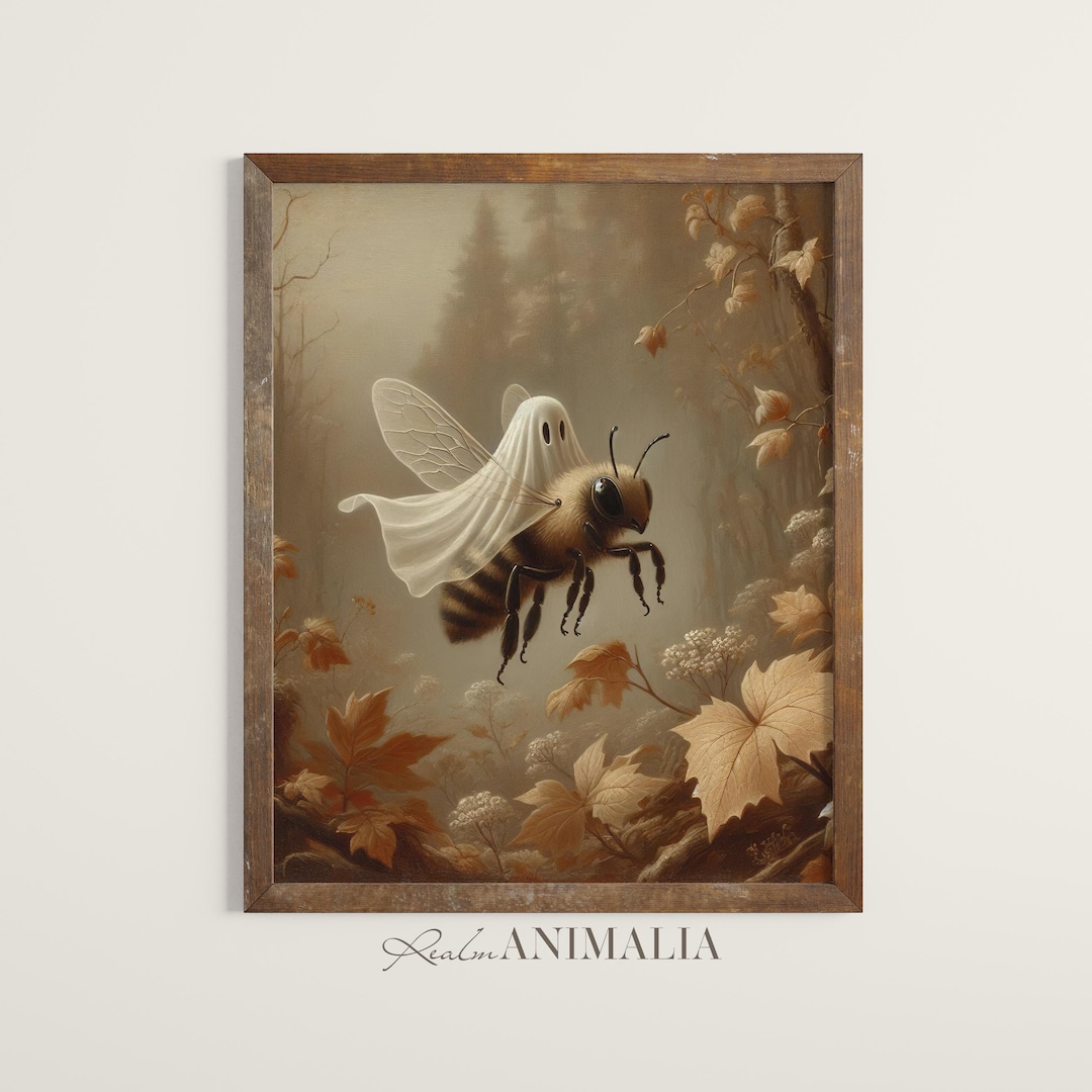 Ghost Riding Honey Bee Print, Whimsical Halloween Wall Art, Spooky ...