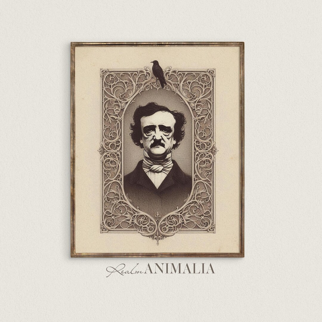 Edgar Allan Poe Sketch Portrait: Victorian Gothic Wall Art (digital ...