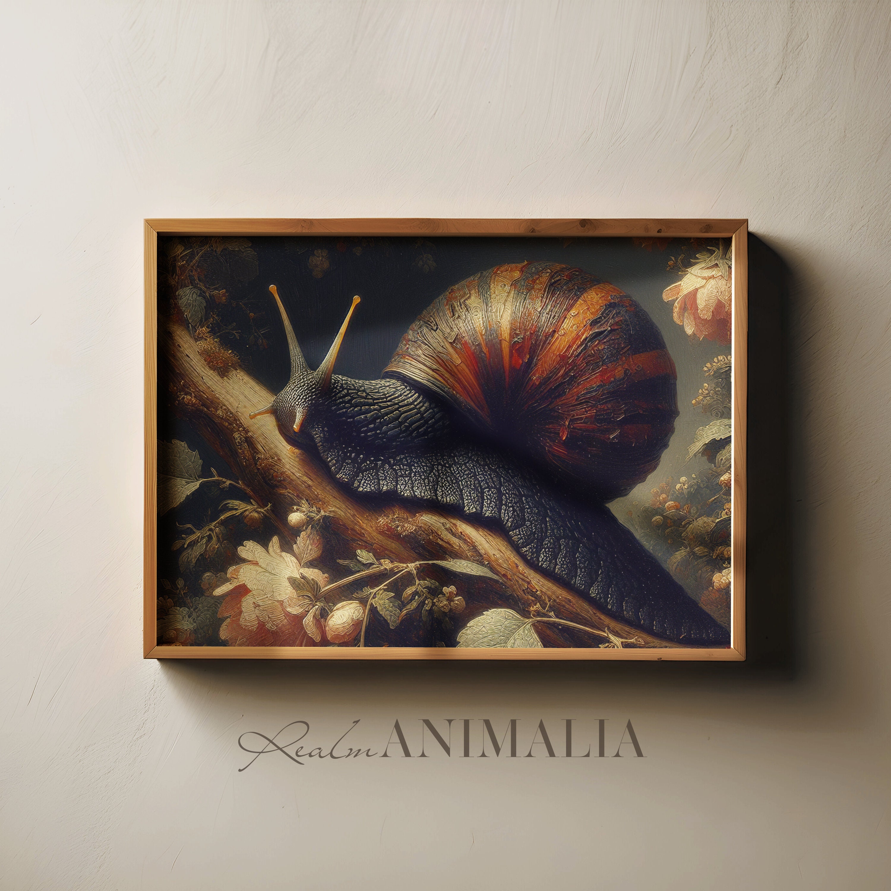 Vintage Snail Print Dark Moody Botanical Animal Cottagecore Printable ...