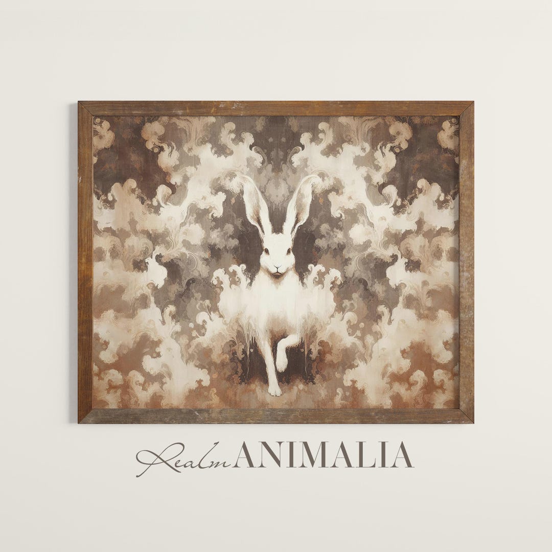Vintage Rabbit Tapestry Print, Surreal Animal Wall Art, Antique Style ...