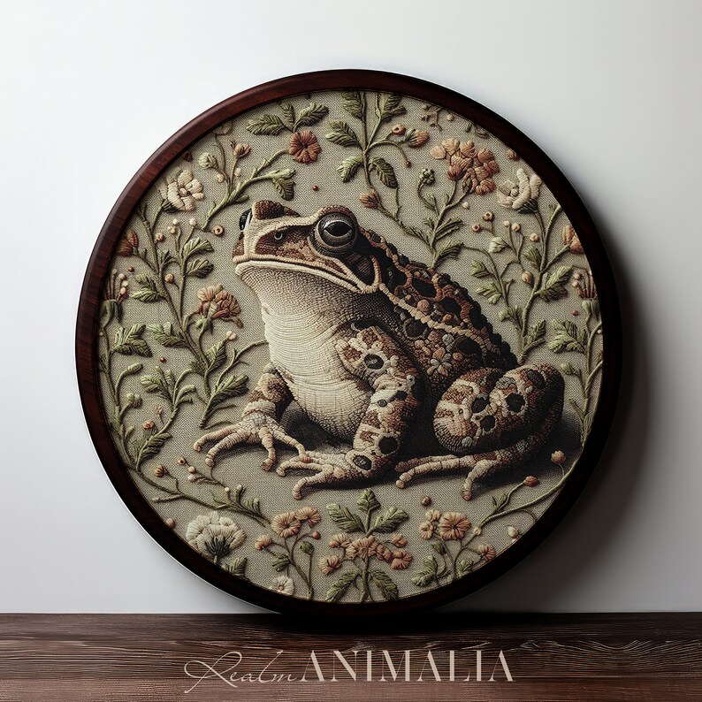 Vintage Toad Embroidery Print, PRINTABLE Square Floral Wall Tapestry ...