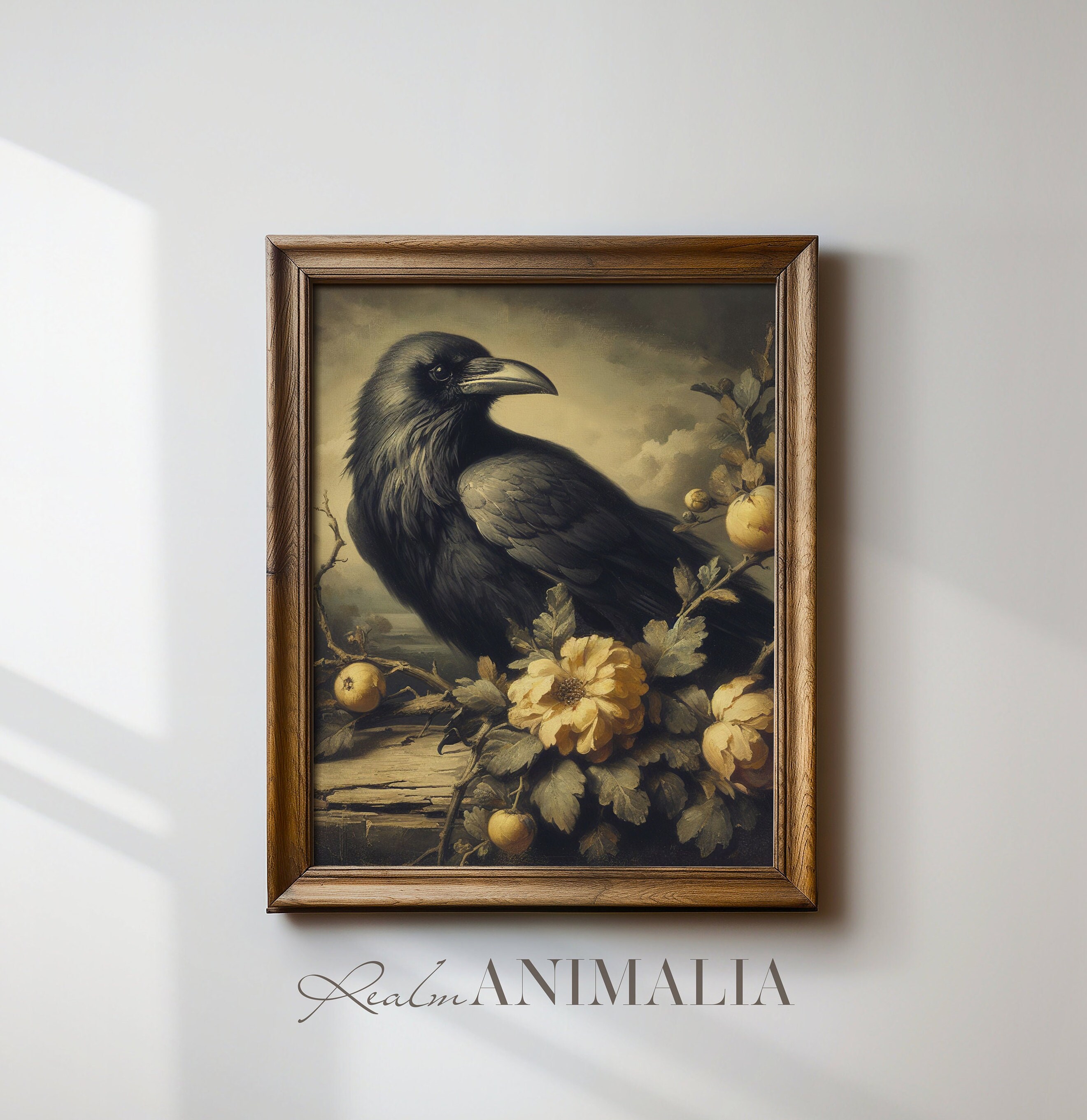 Vintage Raven Printable Painting Moody Neutral Antique Raven Bird and ...