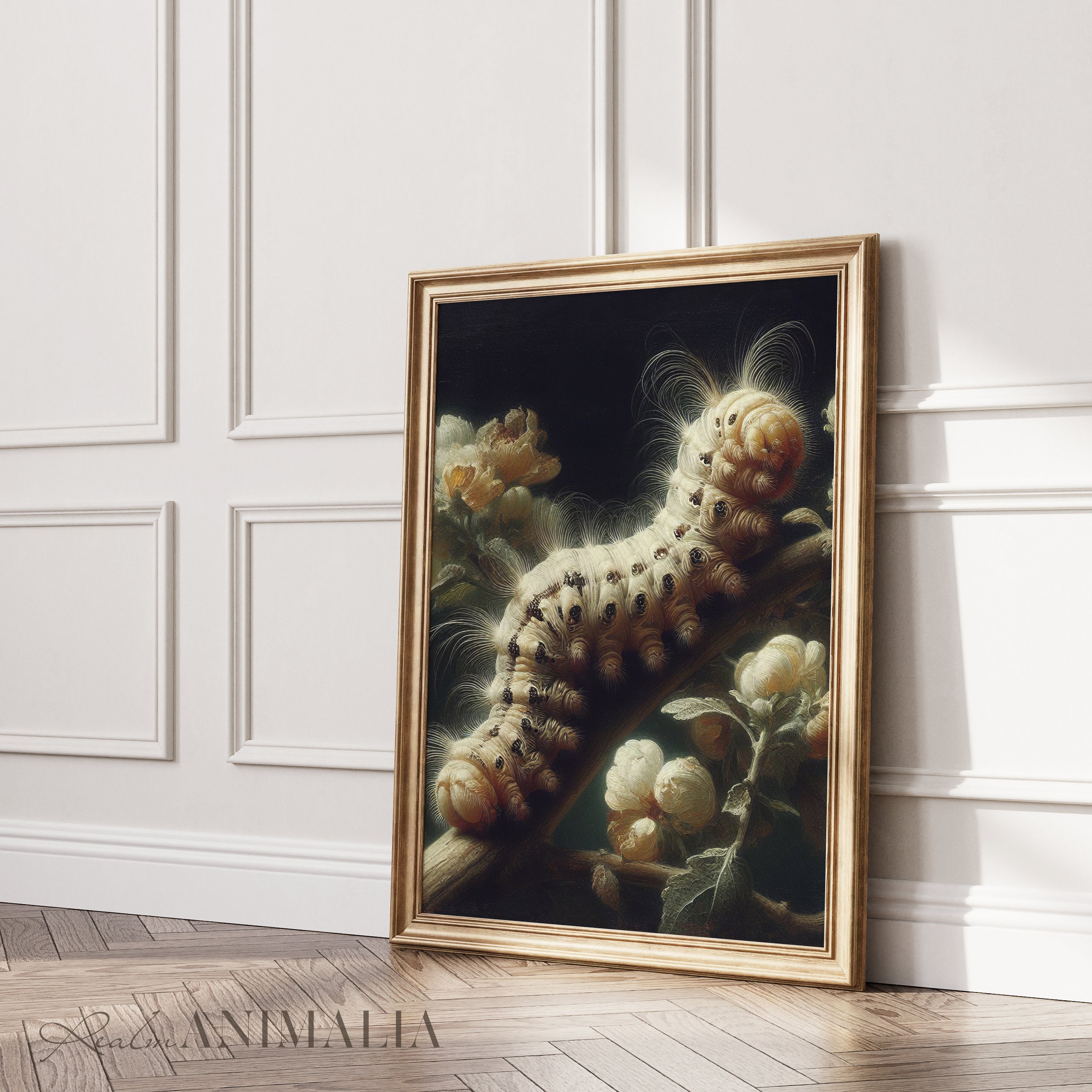 Vintage Caterpillar Print, Printable Moody Floral Botanical Insect ...