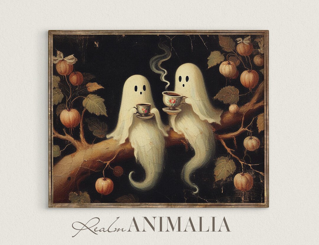 Vintage Folk Art Ghosts Painting, Antique Halloween Printable Wall Art ...