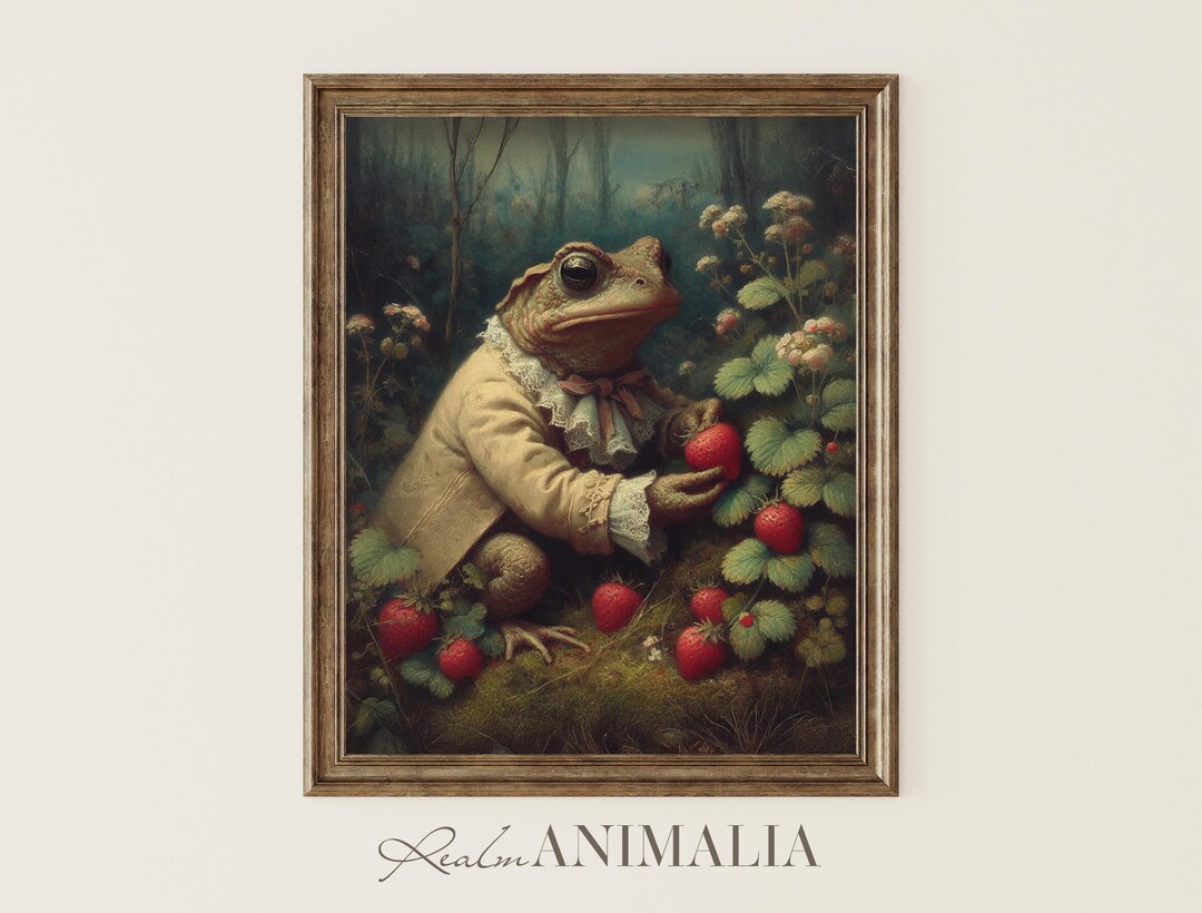 Toad Picking Strawberries Art Print, Whimsical Printable Wall Art ...