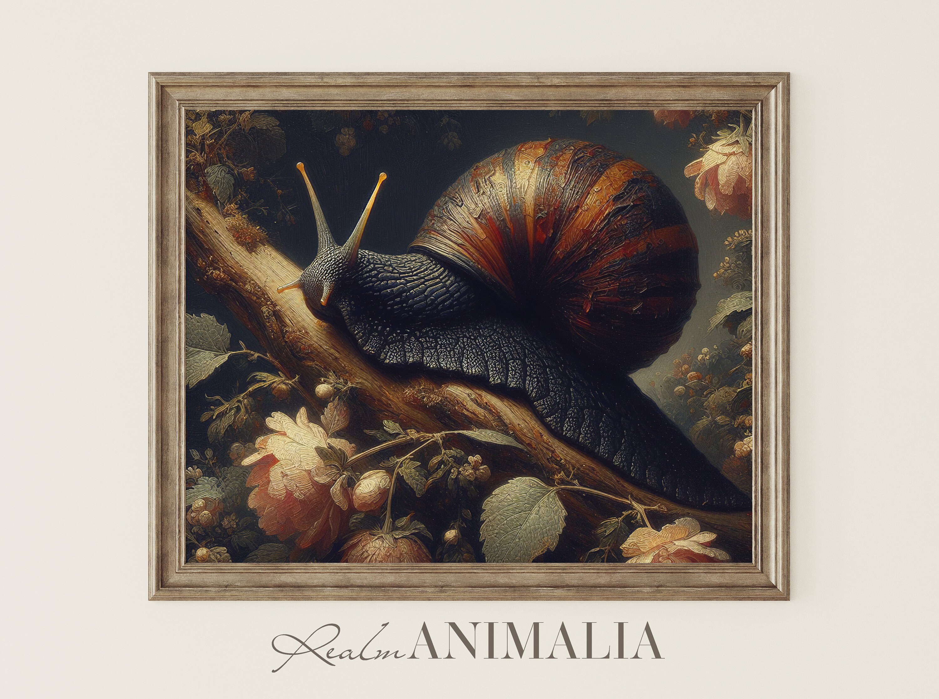 Vintage Snail Print Dark Moody Botanical Animal Cottagecore Printable ...