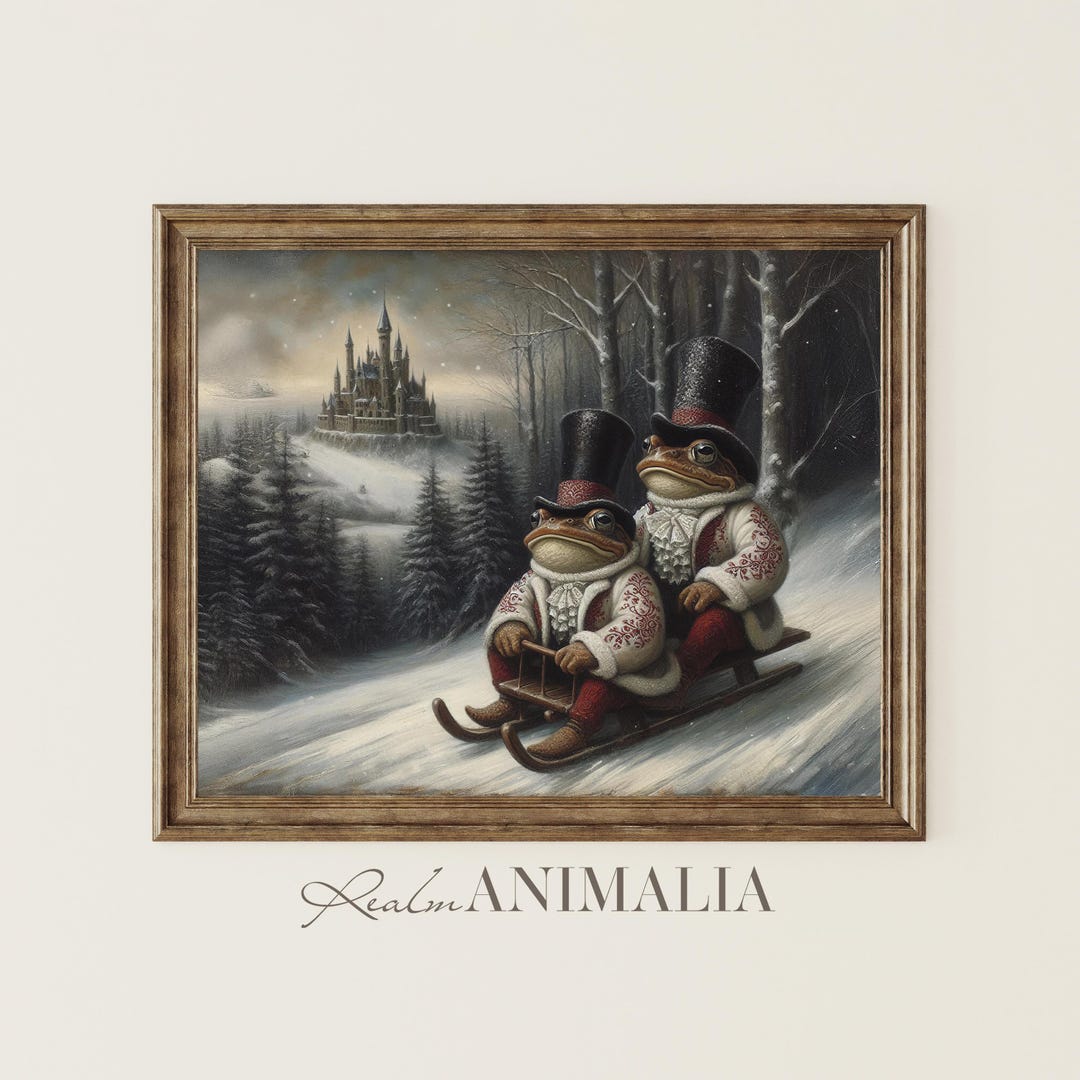 Victorian Toads Sledding Christmas Art Print, Whimsical Winter ...