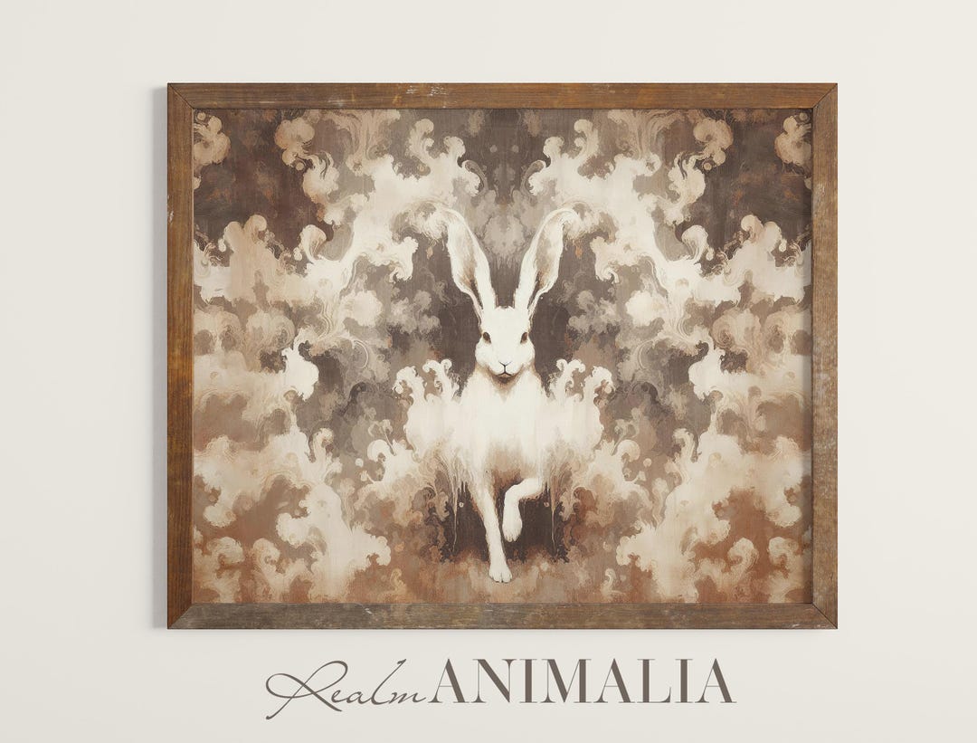 Abstract White Rabbit Art Print, Tapestry Printable Wall Art, Neutral ...