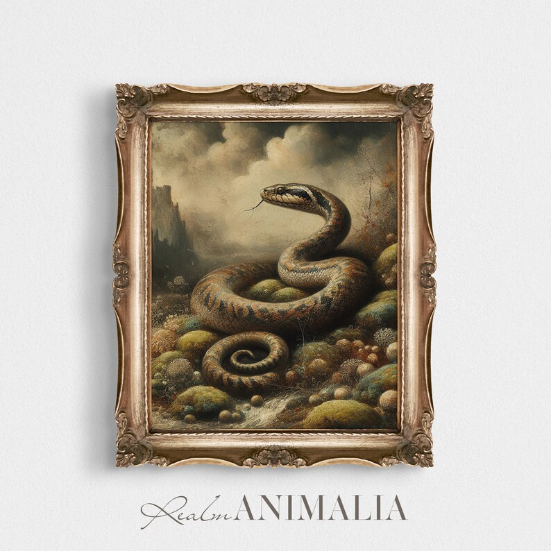 Antique Snake Printable Painting Moody Vintage Serpent Snake Fine Art ...