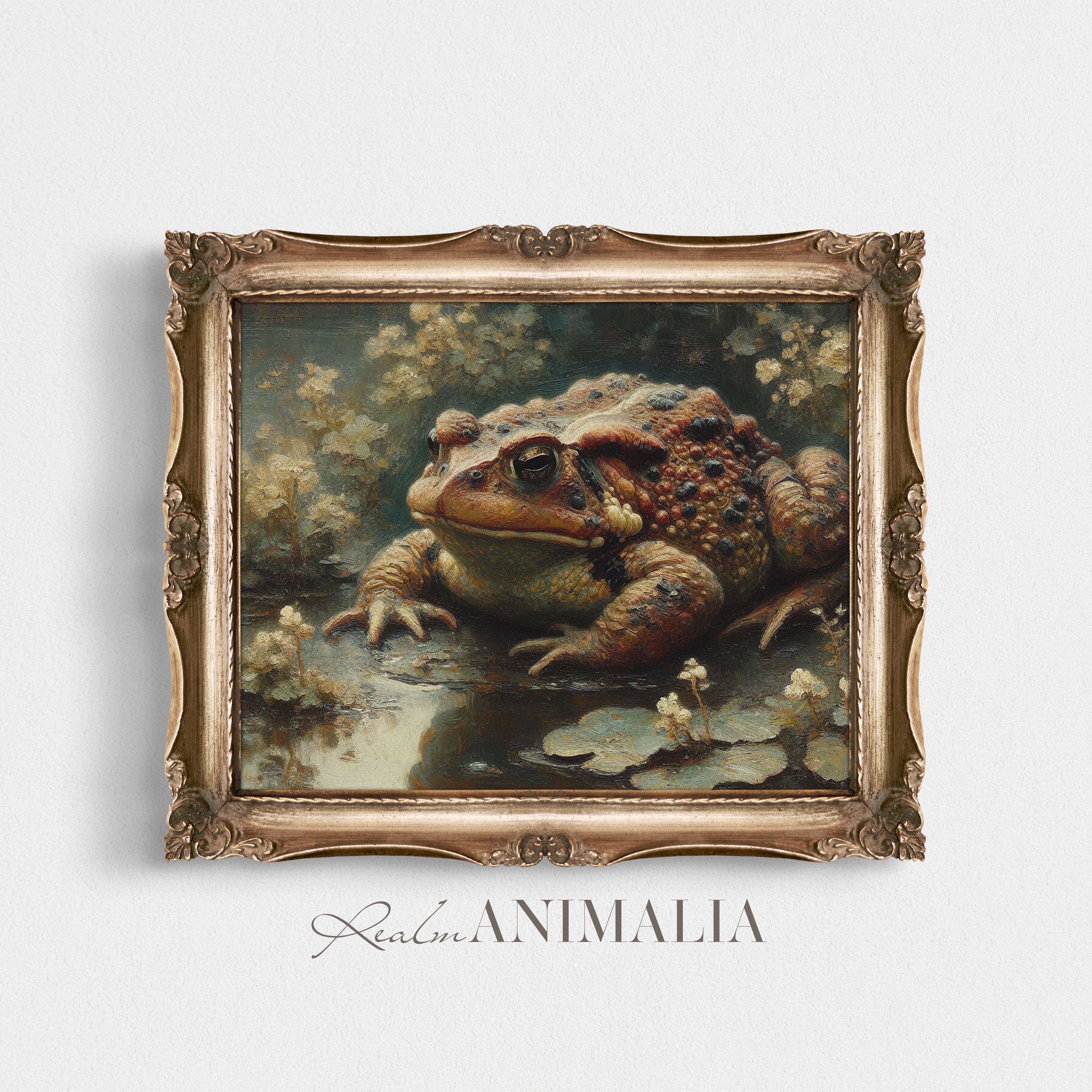 Vintage Toad Painting, Printable Toad in Rustic Nature Scenery Art ...