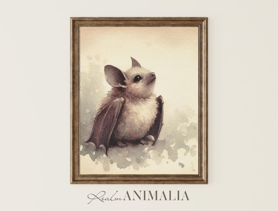 Bat Watercolor Painting, Cute Bat Illustration Printable Wall Art, Baby ...