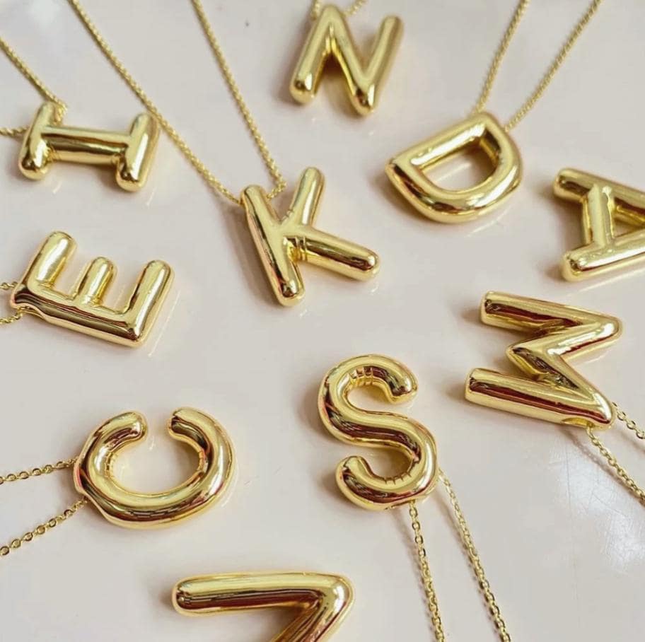 Stainless Steel Bubble Letter Necklace, Gold Plated Initial Necklace ...