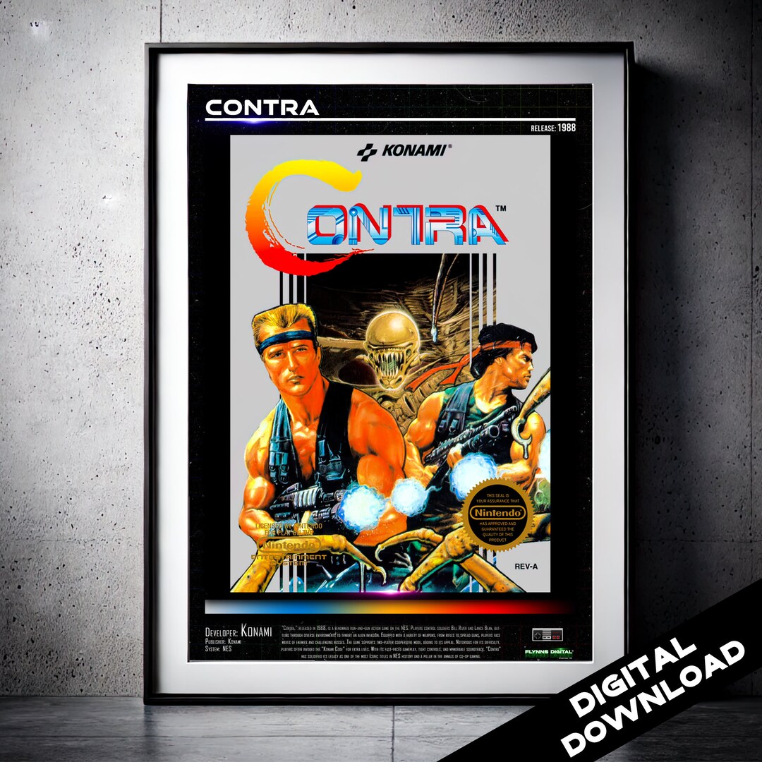 Digital Download Contra NES Game Cover Art Poster NES Art, Retro Gaming ...