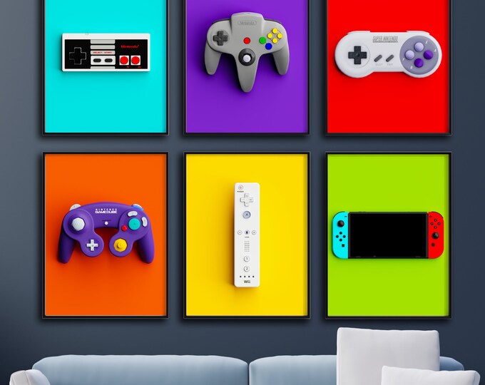 Nintendo Controllers Watercolor Art Print Set Video Game Art Series NES ...