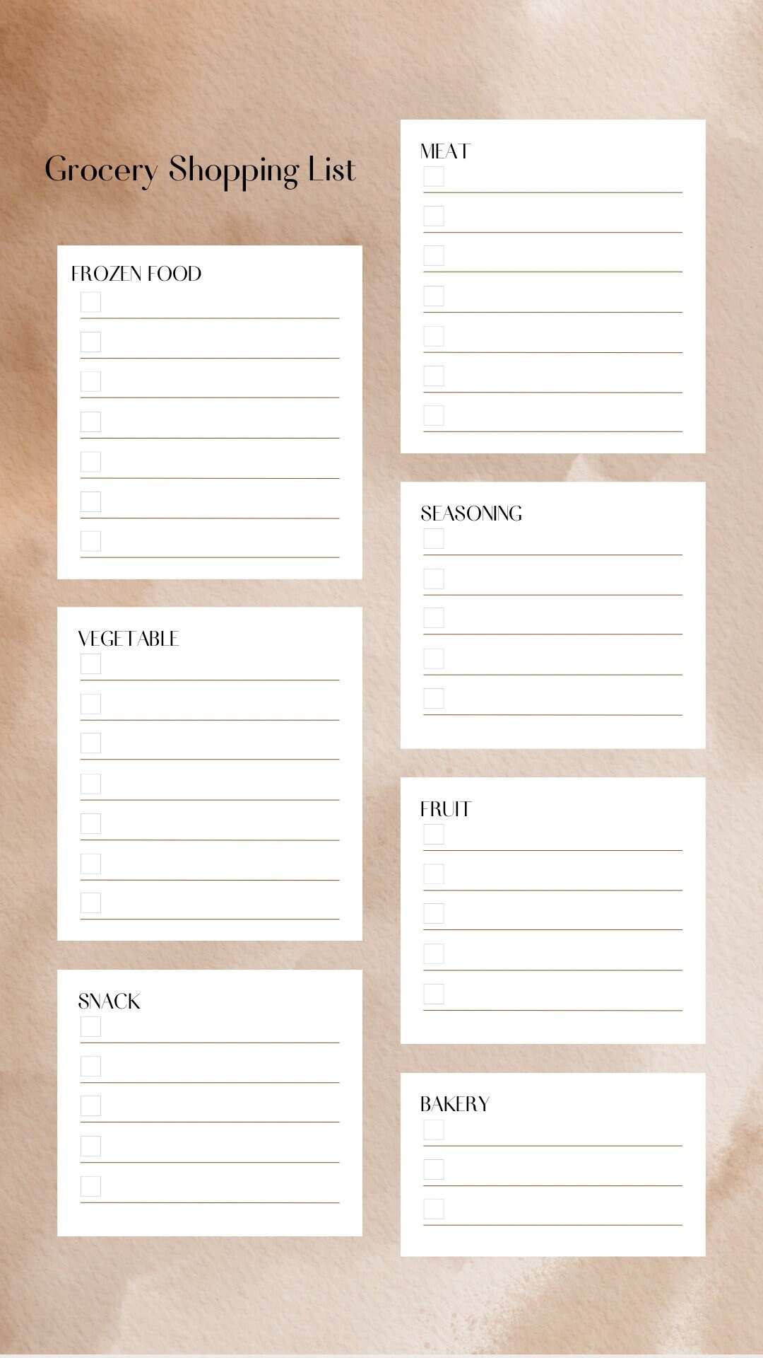 Digital Grocery List Template - Etsy