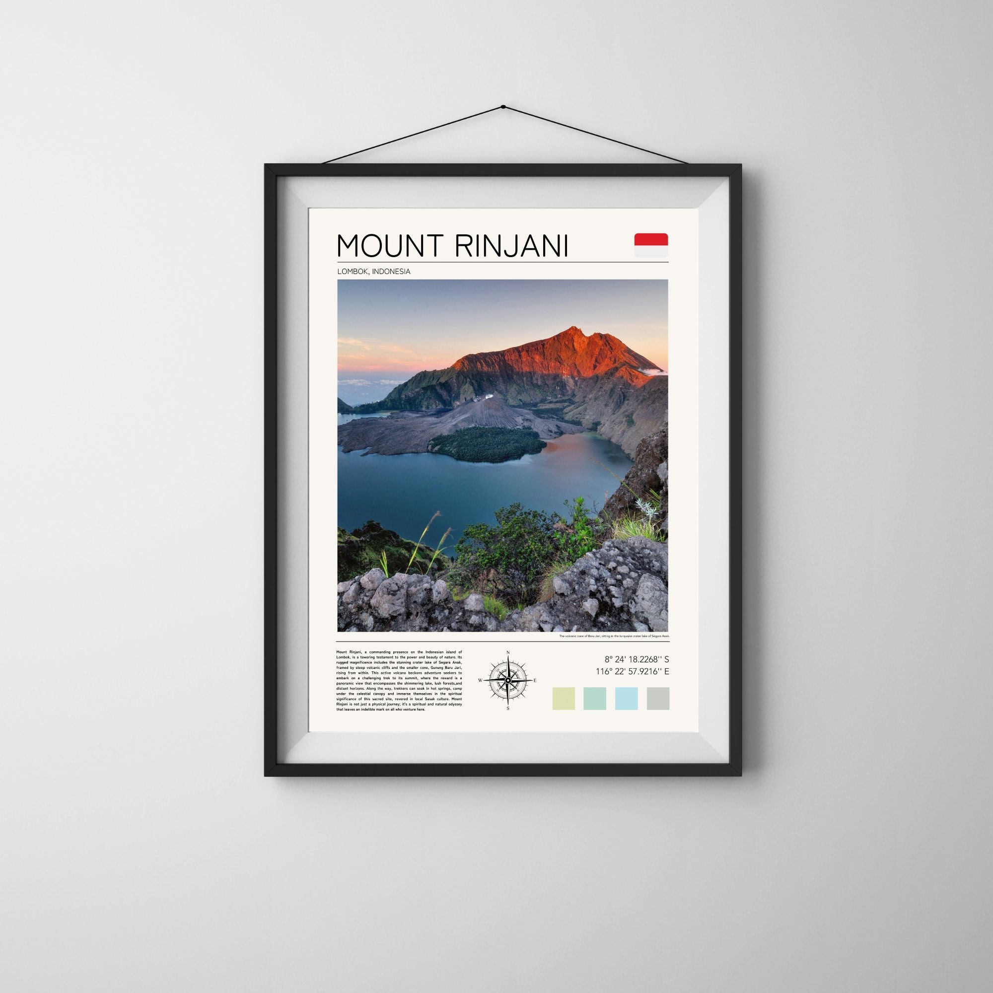 Mount Rinjani Print Lombok Wall Art Mount Rinjani Poster Indonesia ...