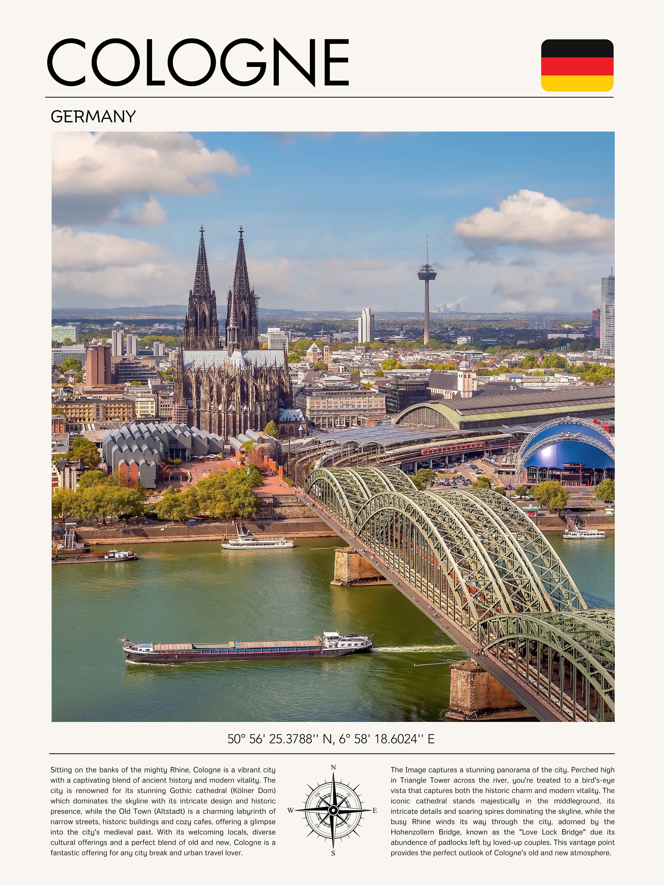 Cologne Poster Travel Poster Germany Print Cologne Wall - Etsy