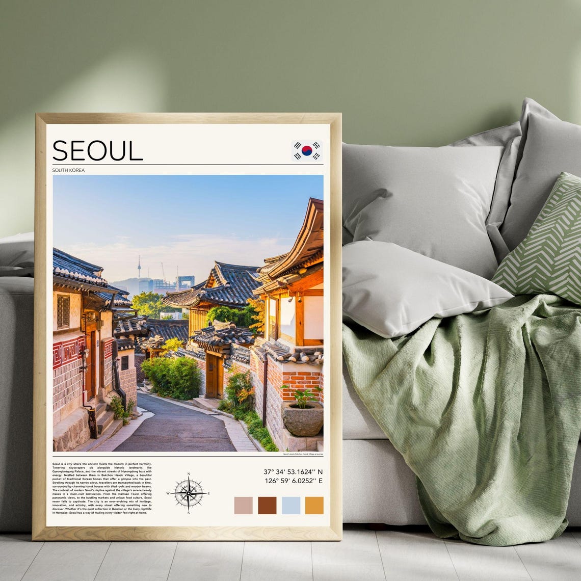 Seoul Print, Seoul Wall Art, Bukchon Hanok Village Print, Korea Hanok ...