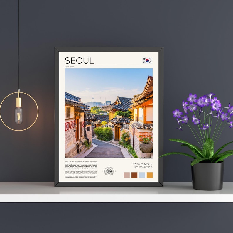 Seoul Print, Seoul Wall Art, Bukchon Hanok Village Print, Korea Hanok ...