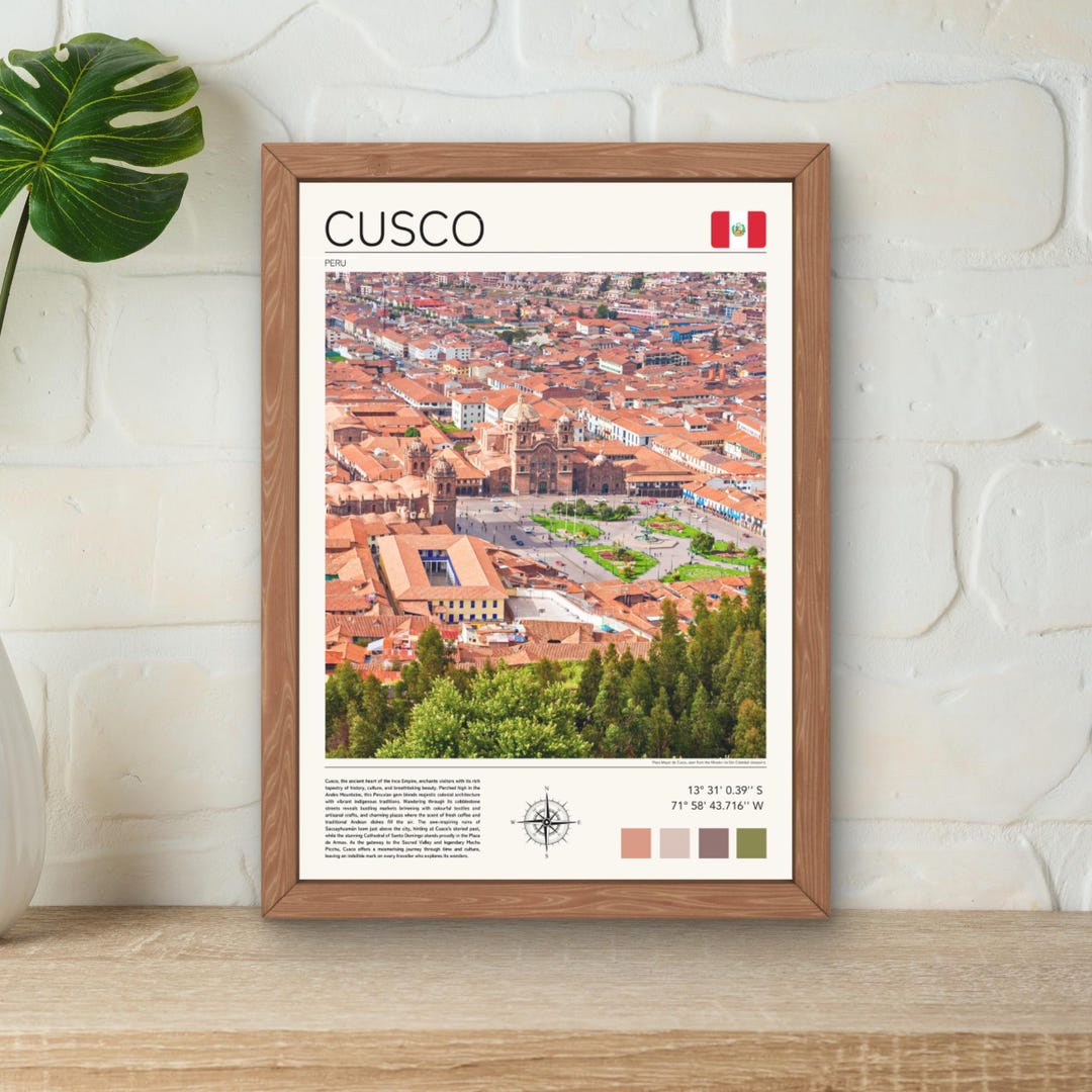 Cusco Peru Travel Poster, Andes Mountains, Plaza Mayor (digital ...