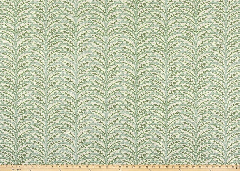 Green Leaf Print Fabric Spencer Tendril Green Slub Linen Natural ...