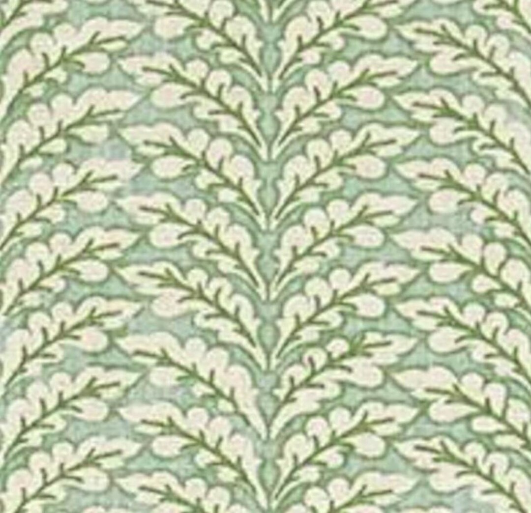 Green Leaf Print Fabric Spencer Tendril Green Slub Linen Natural ...