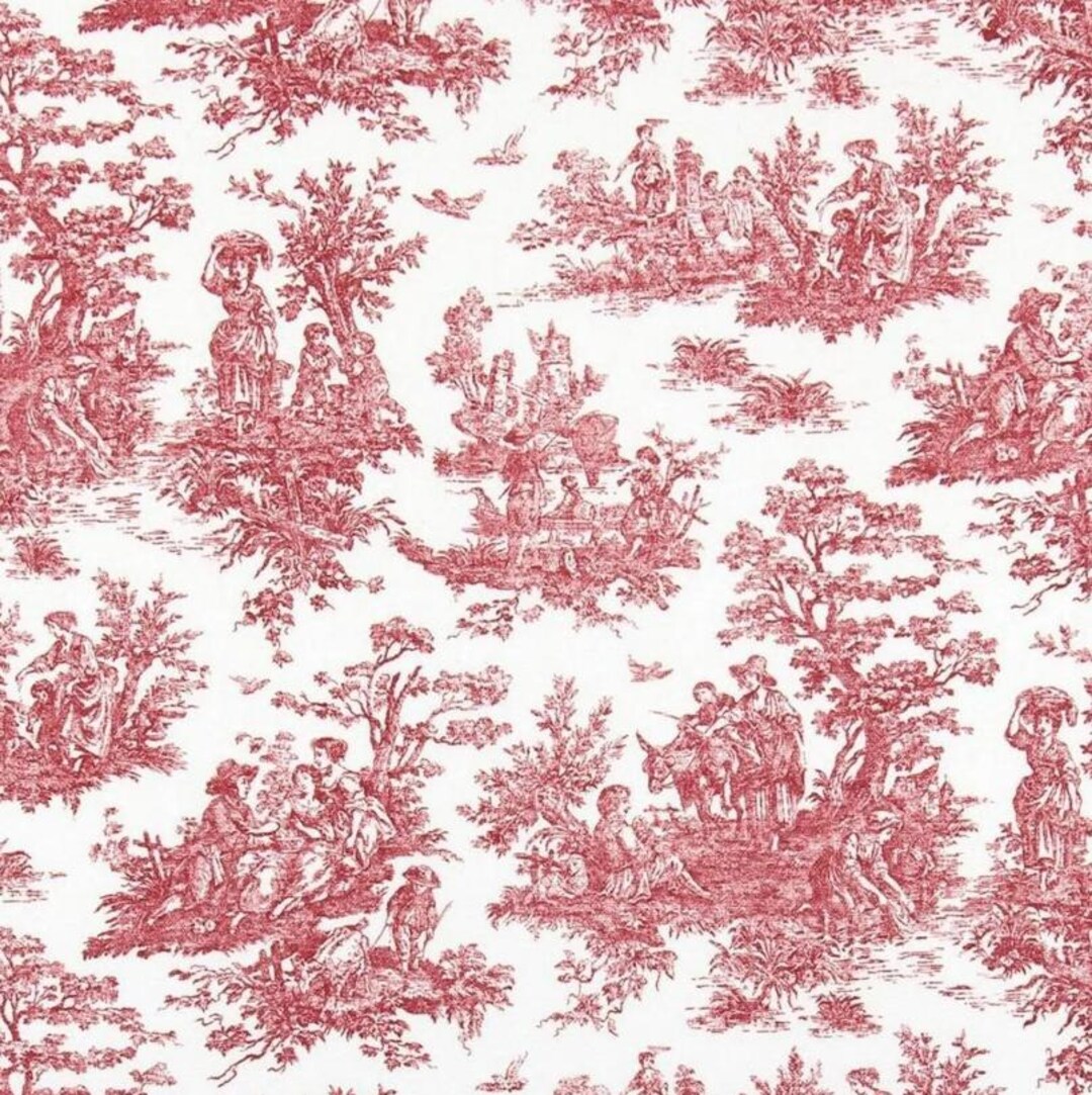 Pompeian Red Toile Fabric. 54"wide French Toile Fabric. Red Toile ...