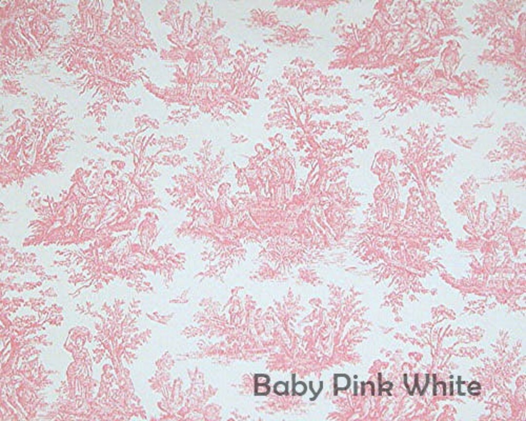 Pink Toile Fabric. Soft Pink Toile White 54" Wide Baby Girl Toile ...
