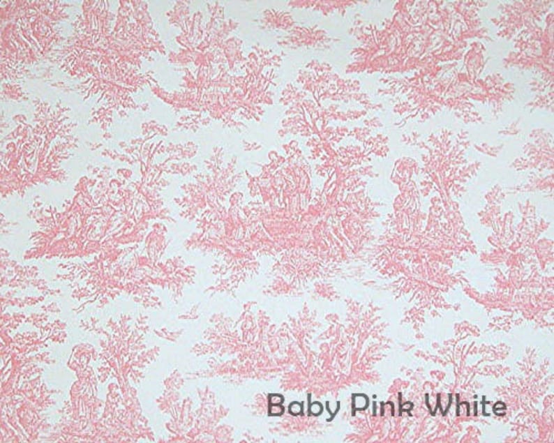 Pink Toile Fabric. Soft Pink Toile White 54" Wide Baby Girl Toile ...