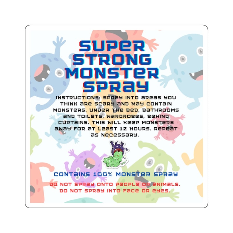 Super Strong Monster Spray Sticker. Monster Away Sticker, Put on Any ...