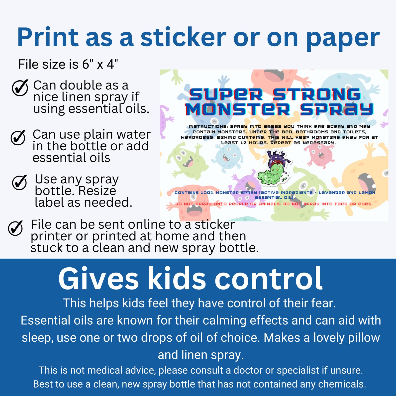 Monster Spray Label - Digital Download Label for Spray Bottle. Kids ...