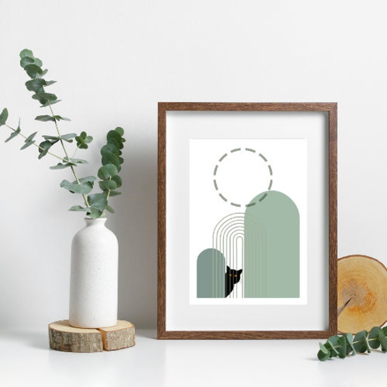Sage Green Art Cat Wall Decor Prints Posters. Veterinary Art Set of 3 ...
