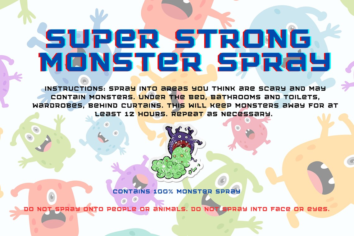 Monster Spray Label - Digital Download Label for Spray Bottle. Kids ...