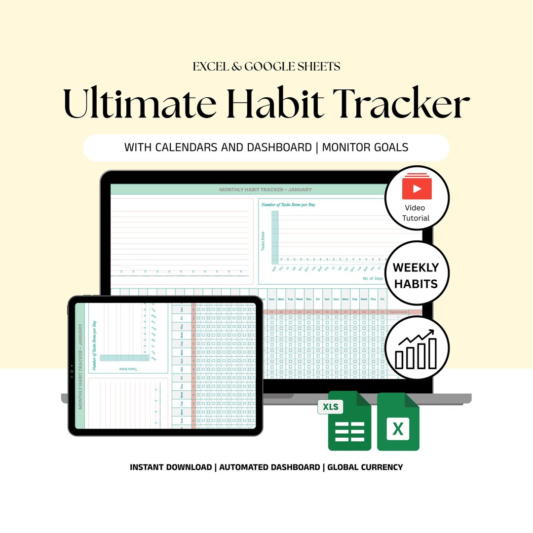 Habit Tracker Excel Google Sheets Habit Planner Weekly Habits Goal ...